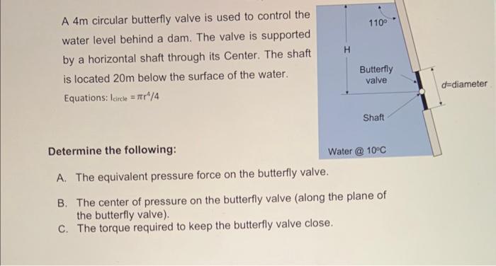 Solved A 4 m circular butterfly valve is used to control the | Chegg.com