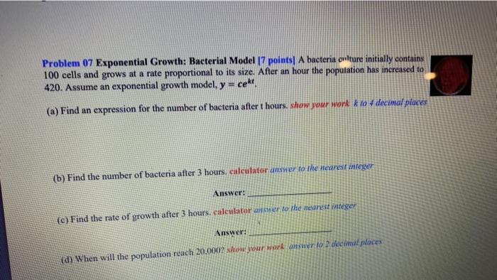 Solved Problem 07 Exponential Growth: Bacterial Model 17 | Chegg.com