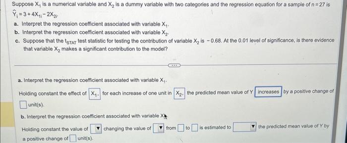 Solved Suppose X1 is a numerical variable and X2 is a dummy | Chegg.com