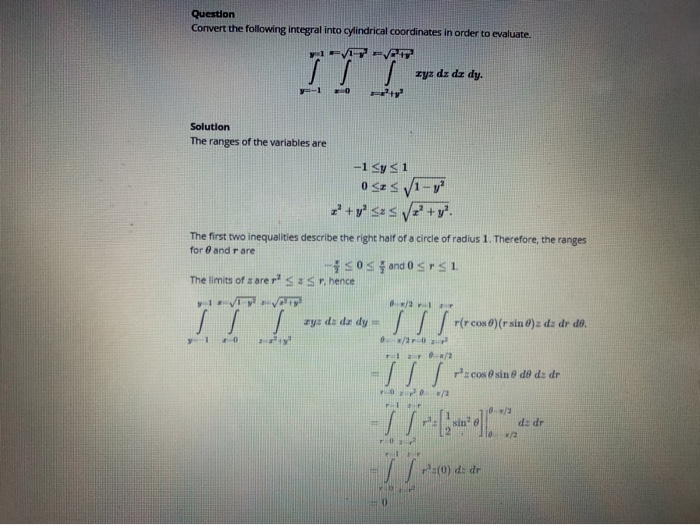 Solved Convert A Triple Integral From Rectangular To 1960