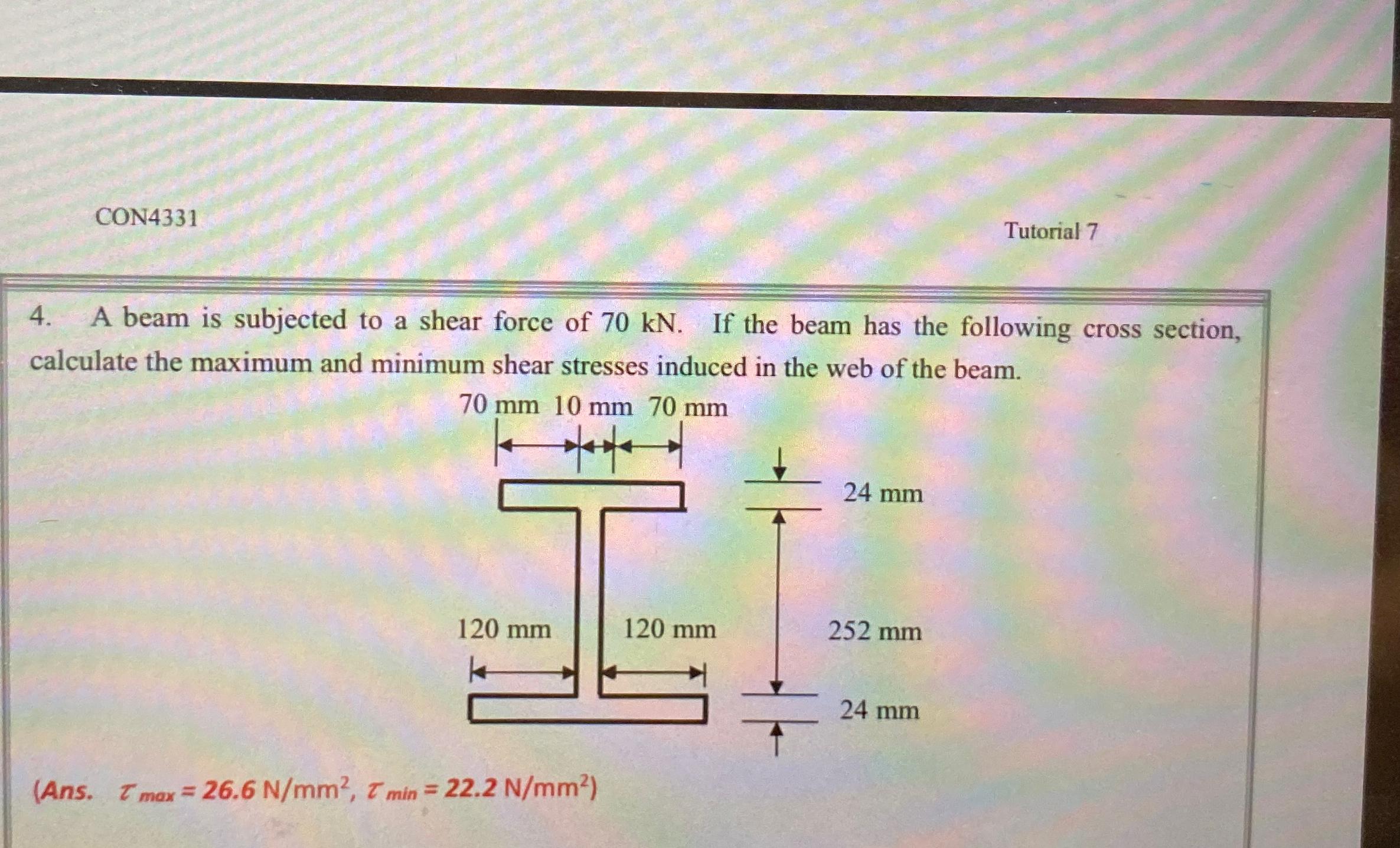 Solved CON4331\\nTutorial 7\\n4. A beam is subjected to a | Chegg.com