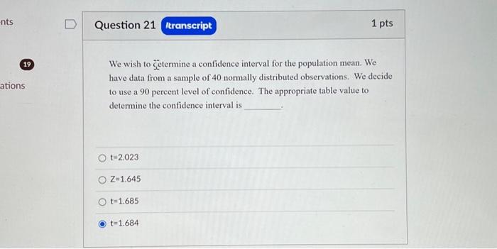 Solved nts 19 ations Question 21 Itranscript We wish to | Chegg.com