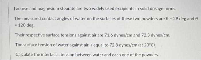 Solved Lactose and magnesium stearate are two widely used | Chegg.com
