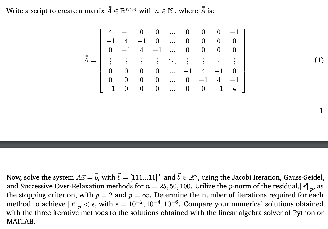 Solved Write a script to create a matrix | Chegg.com
