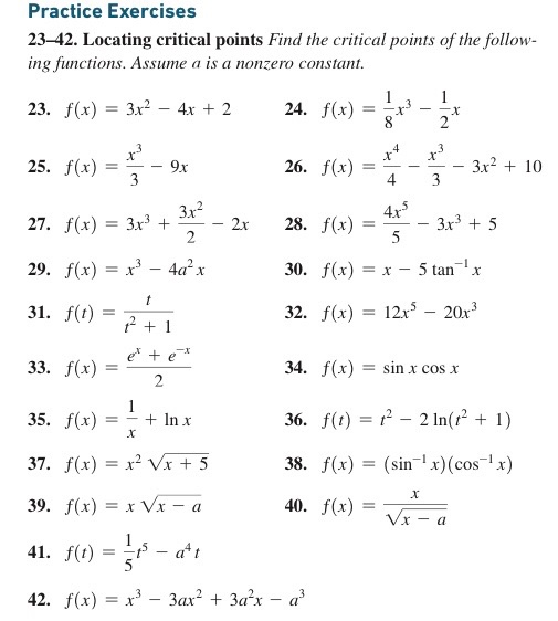 Solved Practice Exercises 23-42. Locating critical points | Chegg.com