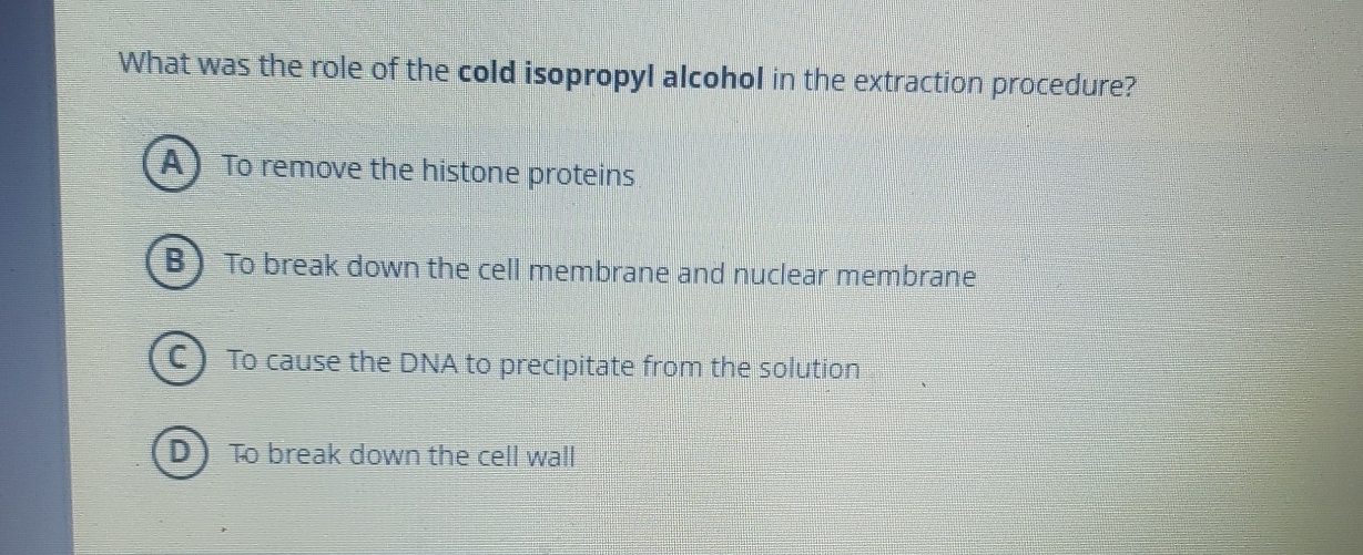 Solved What was the role of the cold isopropyl alcohol in | Chegg.com