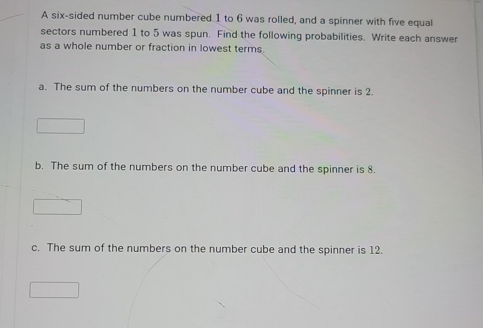 A six-sided number cube numbered 1 to 6 was rolled, | Chegg.com