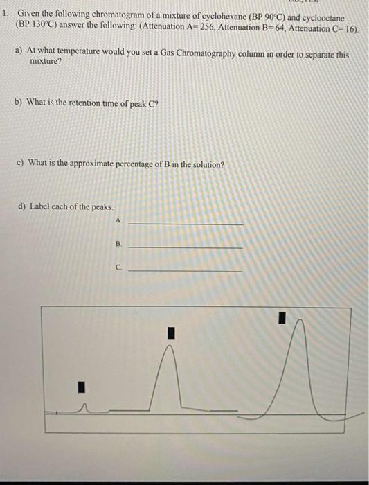 Solved 1. Given the following chromatogram of a mixture of | Chegg.com