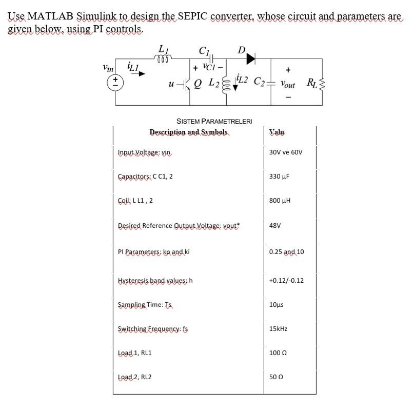 Solved Use MATLAB Simulink to design the SEPIC converter, | Chegg.com