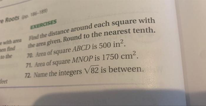 Solved Find the distance around each square with the area | Chegg.com