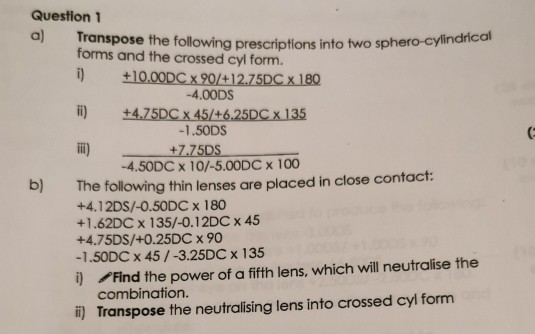 i) Question 1 a) Transpose the following | Chegg.com
