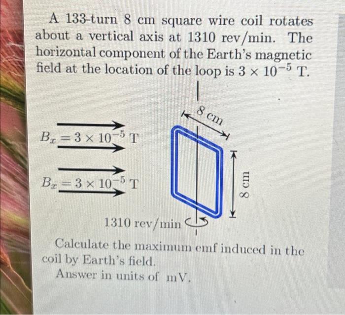 Solved A 133-turn 8 cm square wire coil rotates about a | Chegg.com