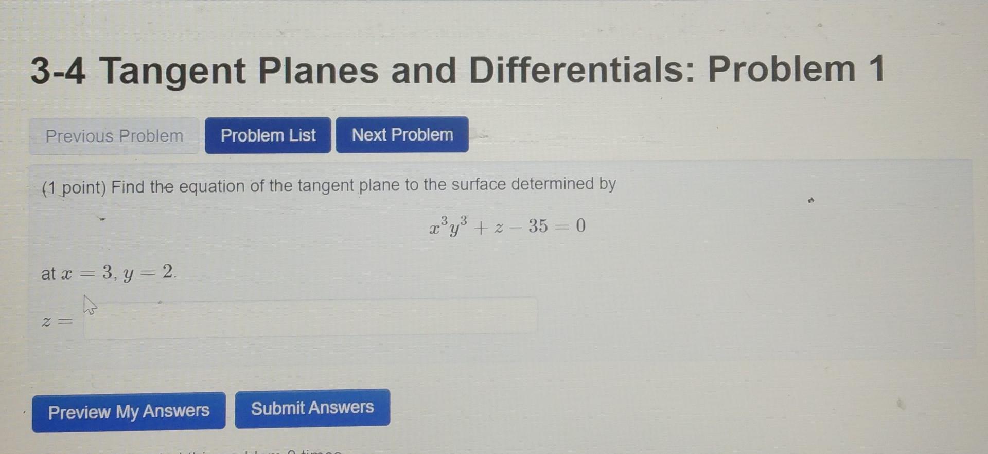 Solved 3-4 Tangent Planes and Differentials: Problem 1 | Chegg.com