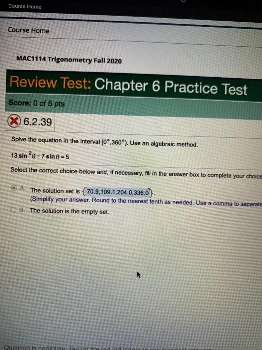 Solved Course Home Course Home MAC1114 Trigonometry Fall | Chegg.com
