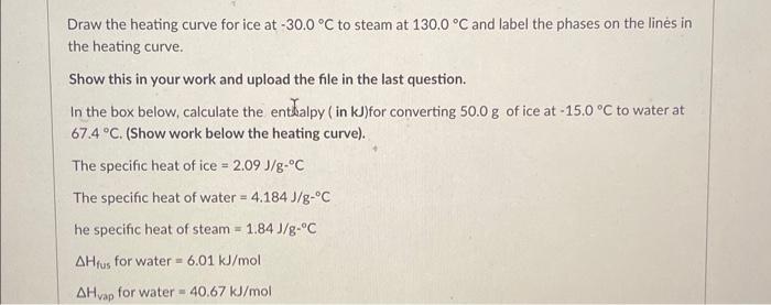 Solved Draw the heating curve for ice at −30.0∘C to steam at | Chegg.com
