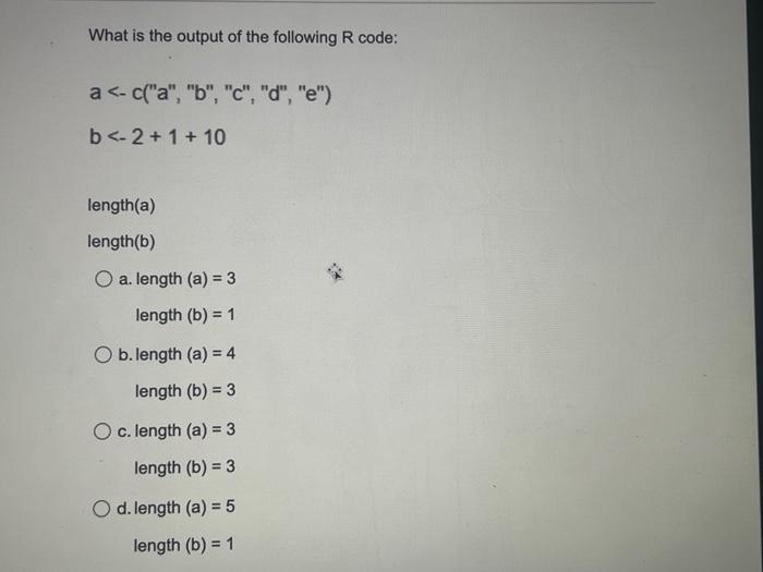 Solved What is the result of the following R command: sum