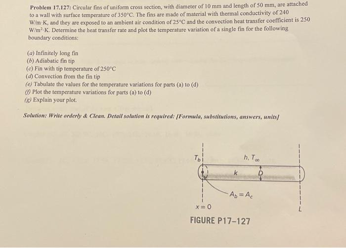 Solved Problem 17.127: Circular fins of uniform cross | Chegg.com