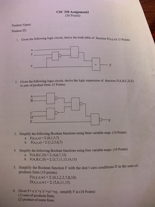 Solved CSC 330 Assignment2 (50 Points) Student Name: Student | Chegg.com