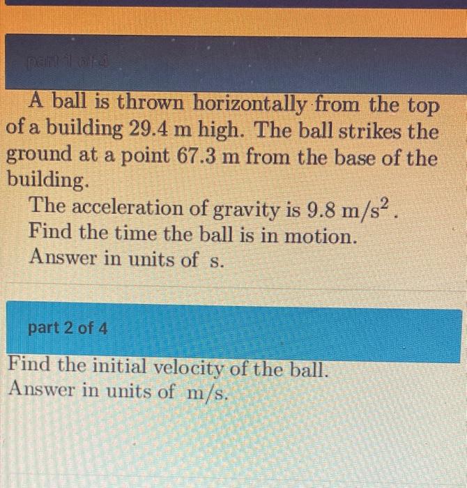 Solved A ball is thrown horizontally from the top of a | Chegg.com