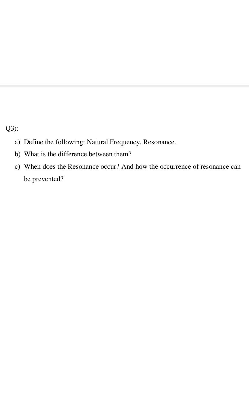 Solved Q3): a) Define the following: Natural Frequency, | Chegg.com