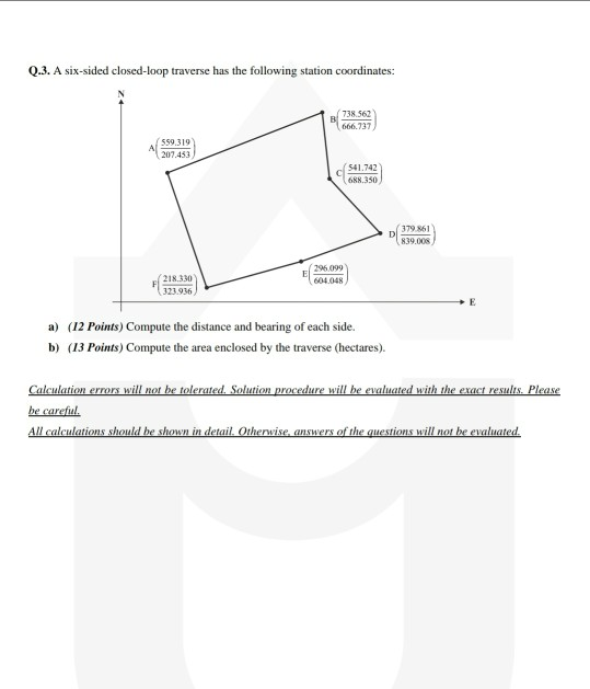 Solved Q.3. A six-sided closed-loop traverse has the | Chegg.com