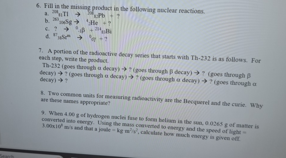 Solved Fill in the missing product in the following nuclear | Chegg.com