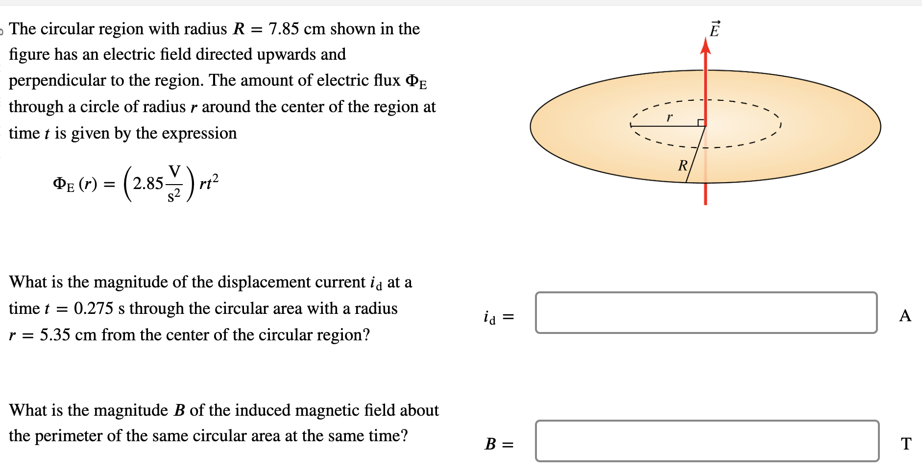 Solved The circular region with radius R=7.85cm ﻿shown in | Chegg.com