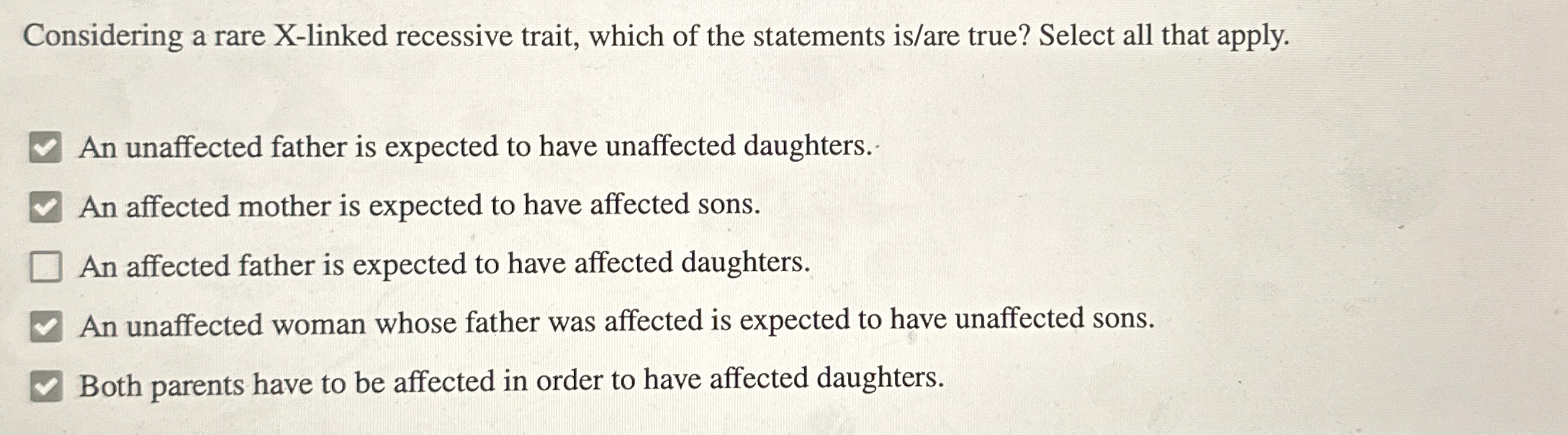Solved Considering a rare X-linked recessive trait, which of | Chegg.com