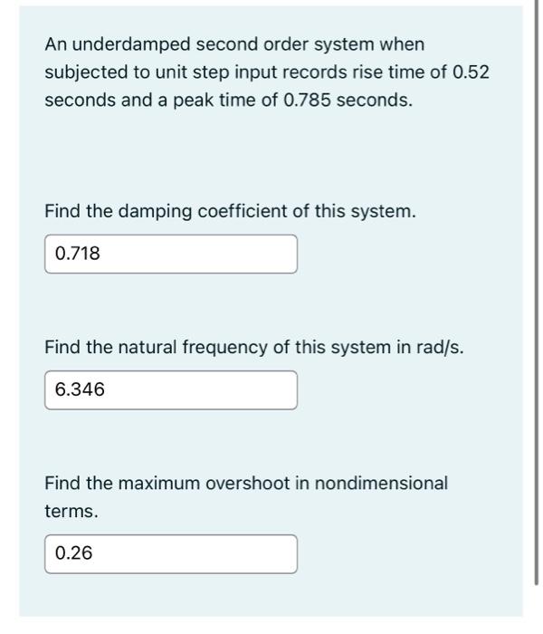 Solved An underdamped second order system when subjected to | Chegg.com