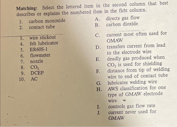 Solved Matching: Select the lettered item in the second | Chegg.com