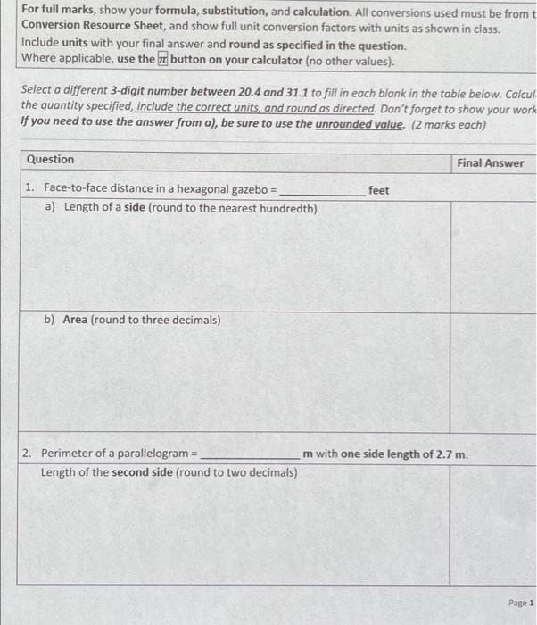 Solved For full marks, show your formula, substitution, and | Chegg.com