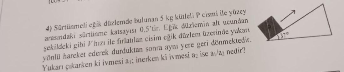 Solved Sürtünmeli eğik düzlemde bulunan 5kg ﻿kütleli P | Chegg.com
