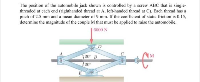 Solved The position of the automobile jack shown is | Chegg.com