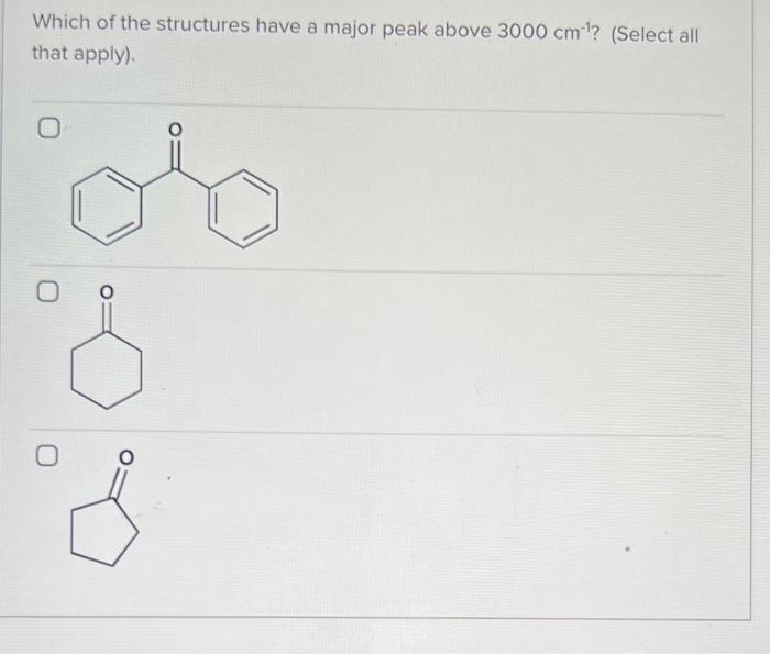 Solved Which of the structures have a major peak above 3000 | Chegg.com
