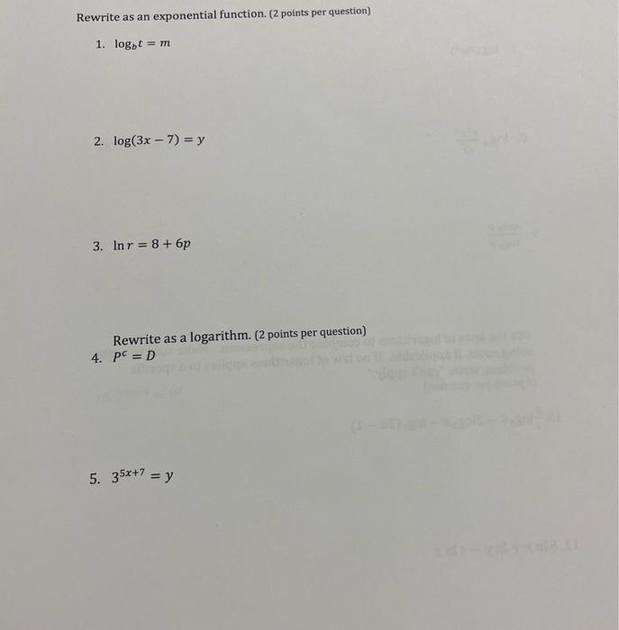 Solved Rewrite as an exponential function. (2 points per | Chegg.com