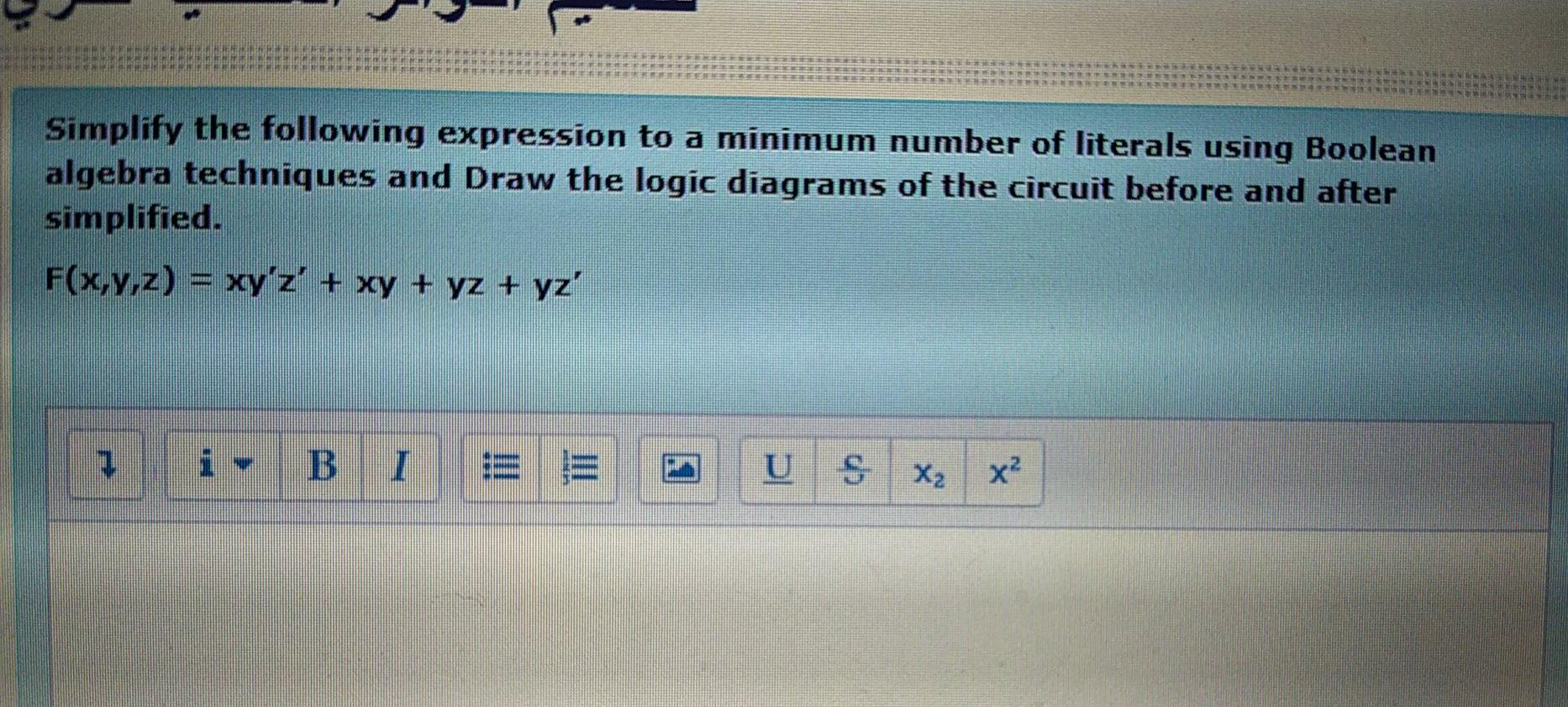 Solved Simplify the following expression to a minimum number | Chegg.com