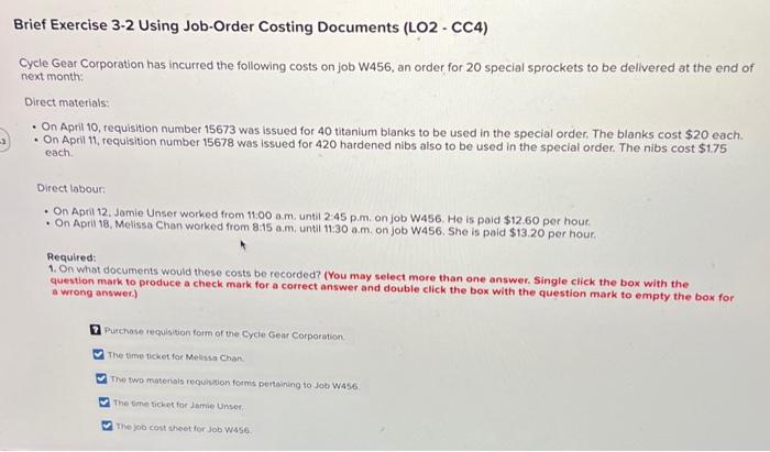 Solved Brief Exercise 3-2 Using Job-Order Costing Documents | Chegg.com