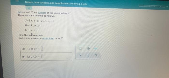 Unions, intersections, and complements involving 2 | Chegg.com