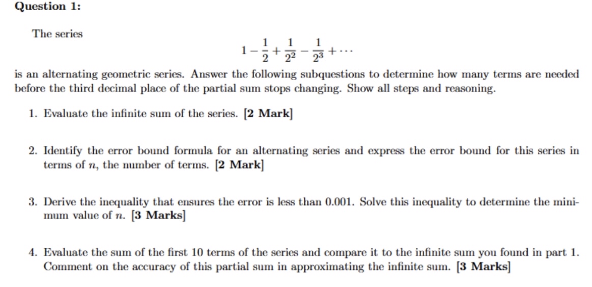 Solved by an EXPERT Question 1:The series1-12+122-123+cdotsis an ...