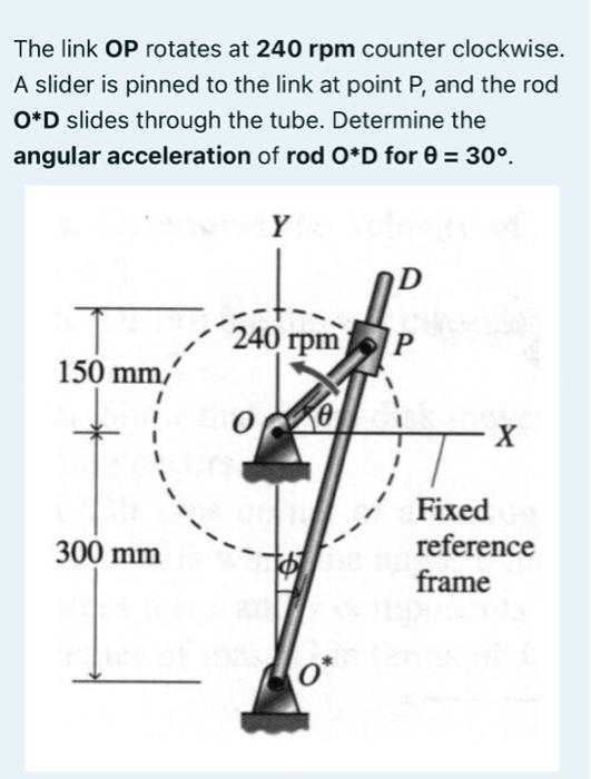 Solved The link OP rotates at 240 rpm counter clockwise. A | Chegg.com