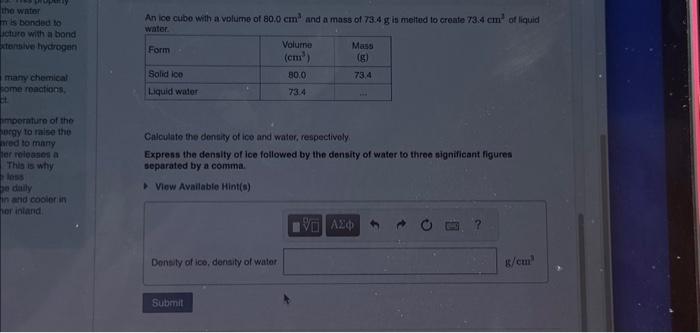 Solved the water m is bonded to ucture with a bond xtensive | Chegg.com