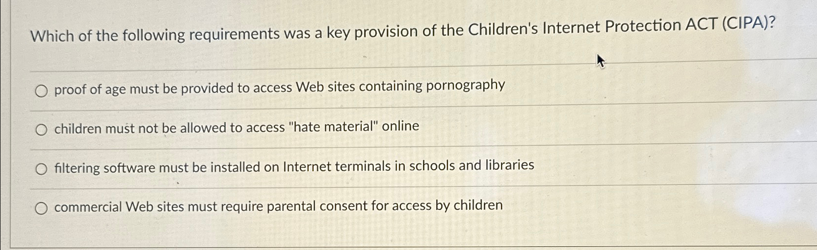 Solved Which of the following requirements was a key | Chegg.com