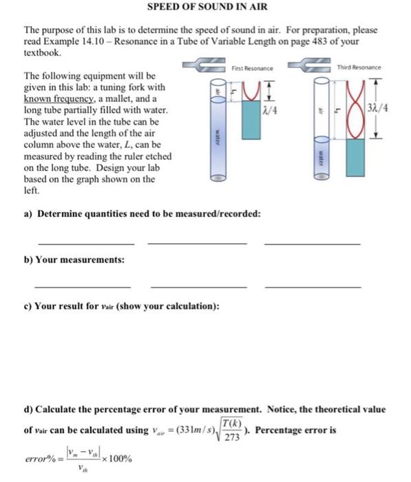 Solved SPEED OF SOUND IN AIR The purpose of this lab is to | Chegg.com