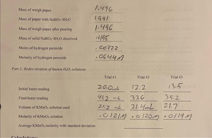 Solved 13.Trial \#1 Trial $2 Trial 43 Initial buret reading | Chegg.com