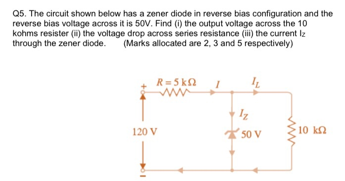 Solved Q5. The circuit shown below has a zener diode in | Chegg.com