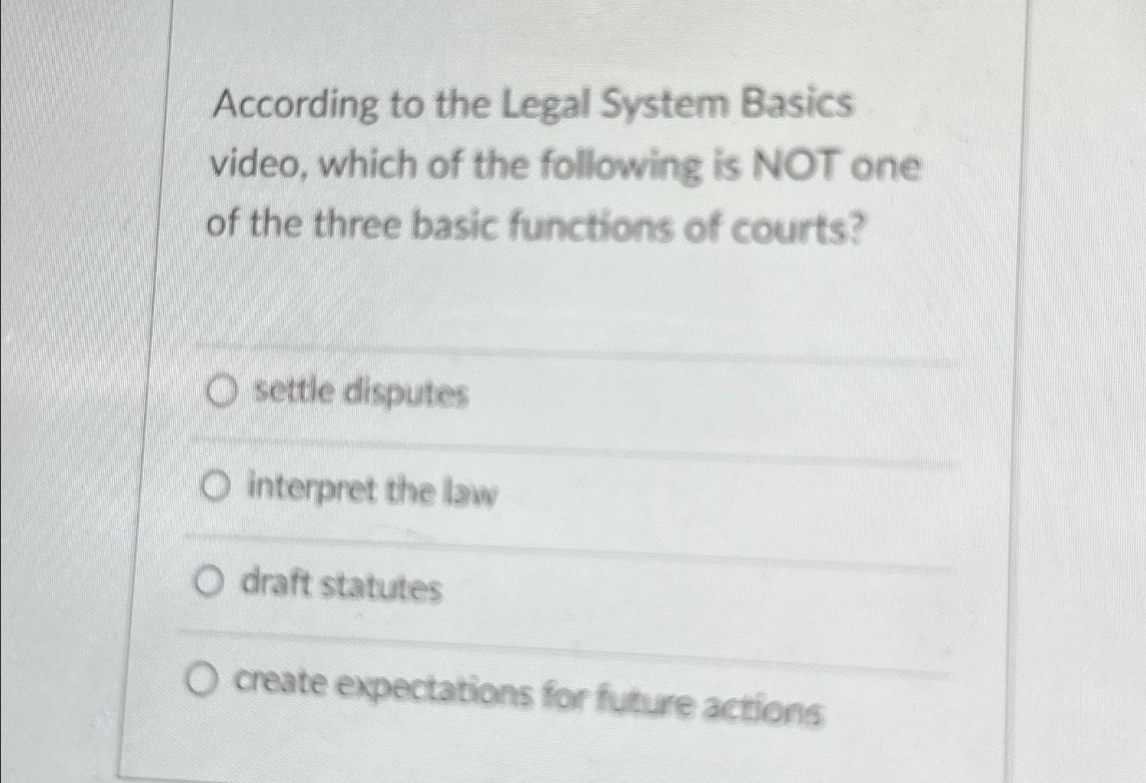 Solved According to the Legal System Basics video, which of | Chegg.com