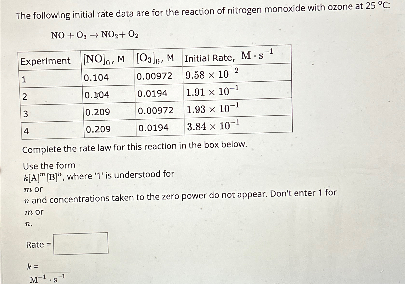 Solved The following initial rate data are for the reaction | Chegg.com