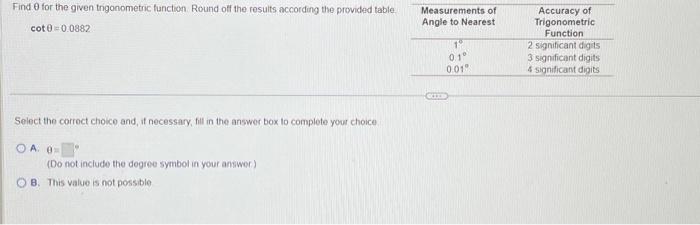 Solved Find θ for the given trigonometric function. Round | Chegg.com