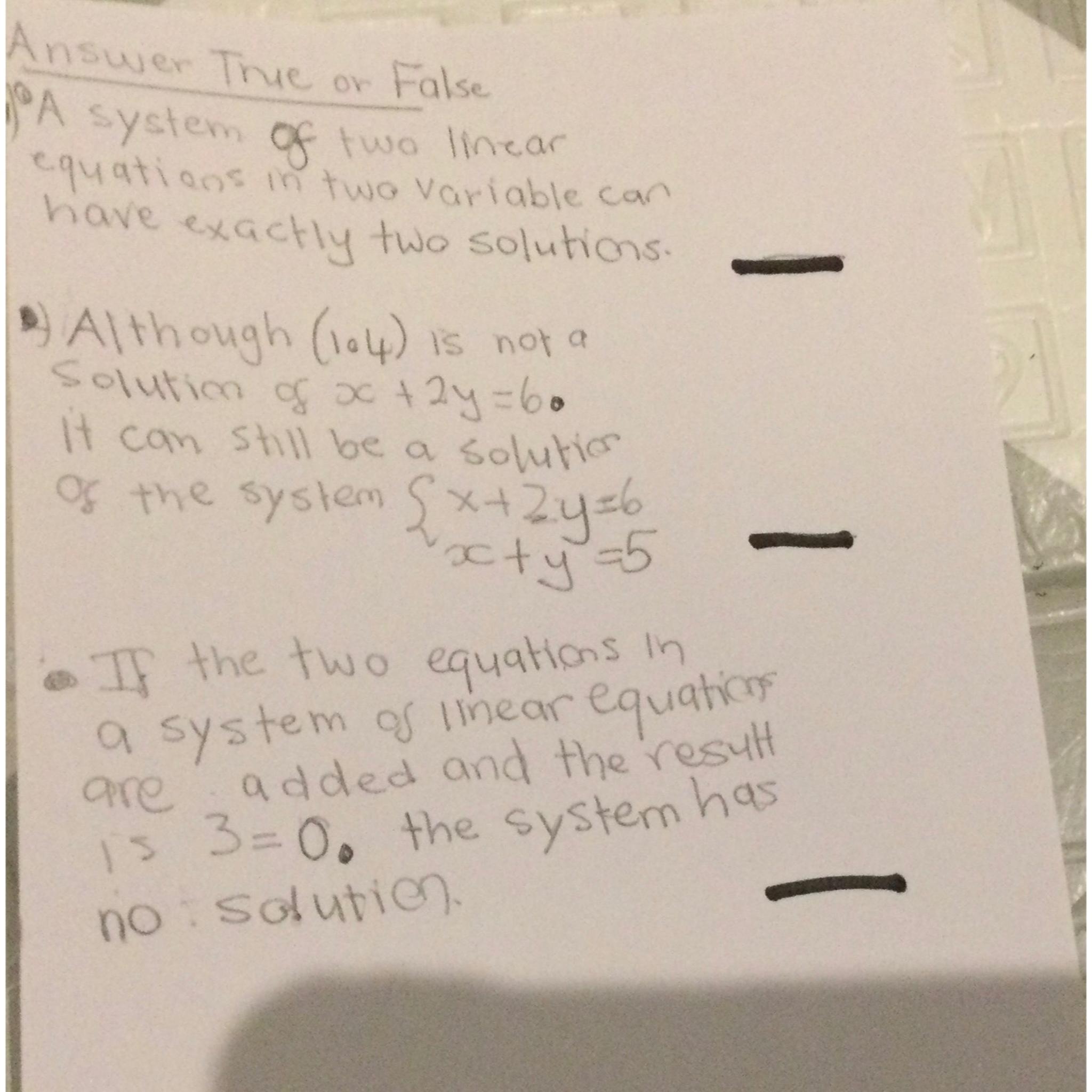Solved Answer Thue or FalsePA system of two linear equations | Chegg.com