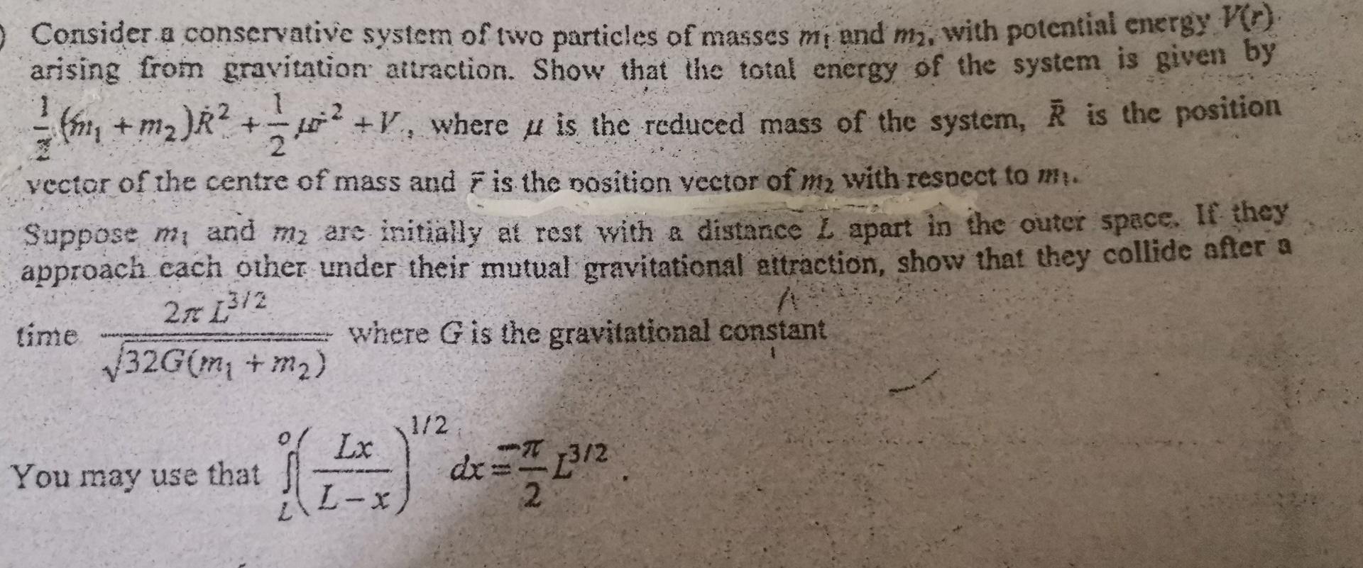 Solved Consider a conservative system of two particles of | Chegg.com